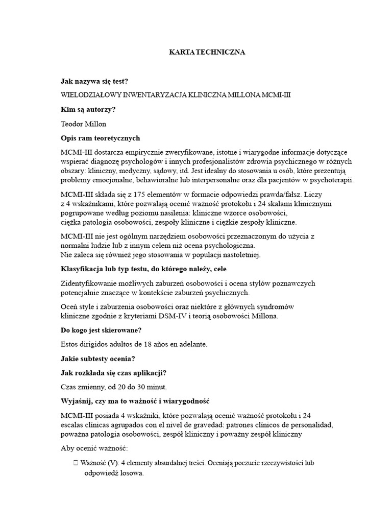 Karta Techniczna | PDF