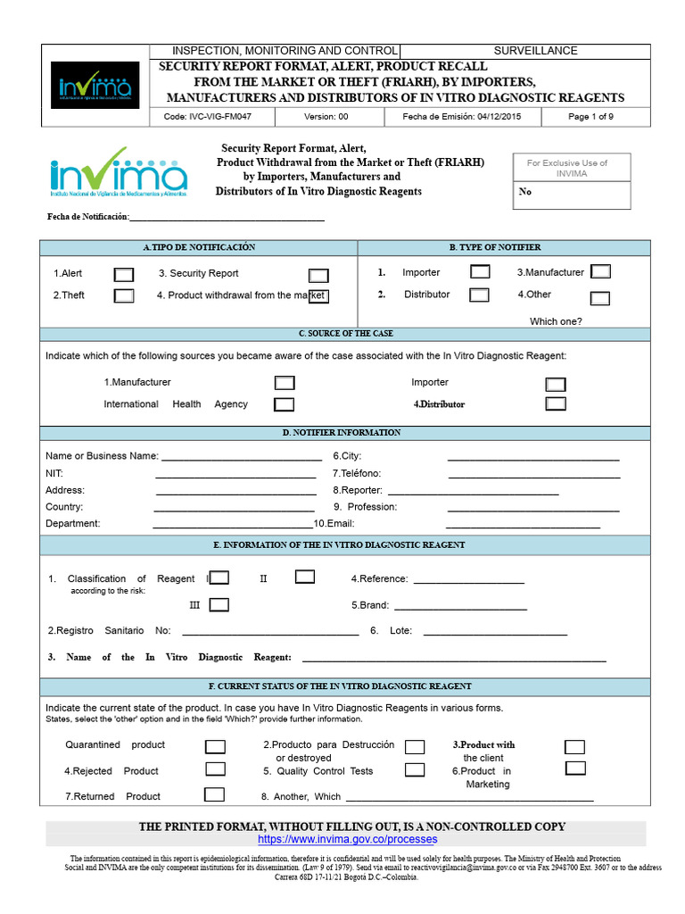 Recall Format INVIMA | PDF
