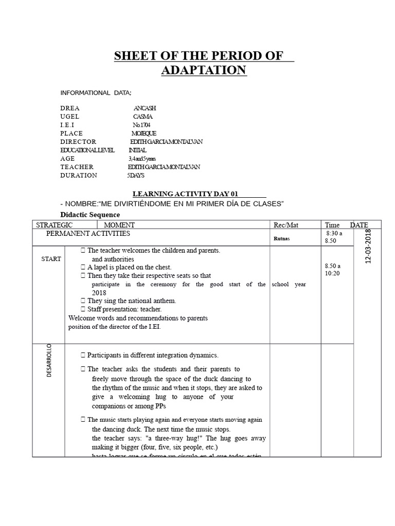 Adaptation Period Card | PDF