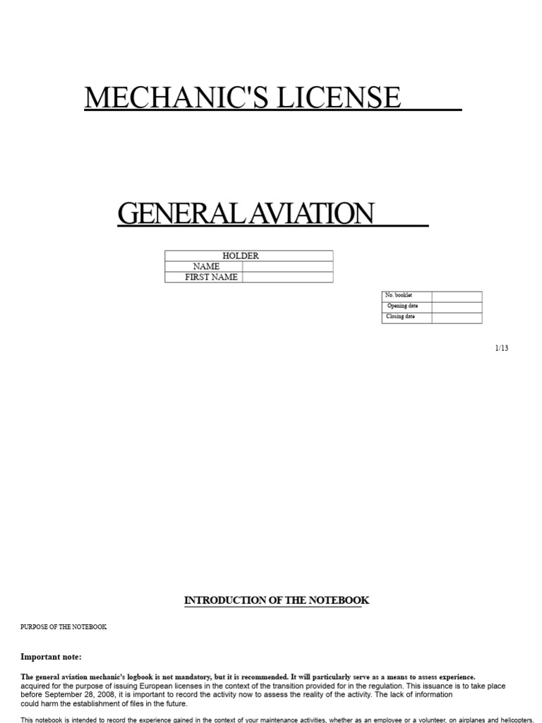 Mechanic Notebook | PDF | Aircraft | Aviation
