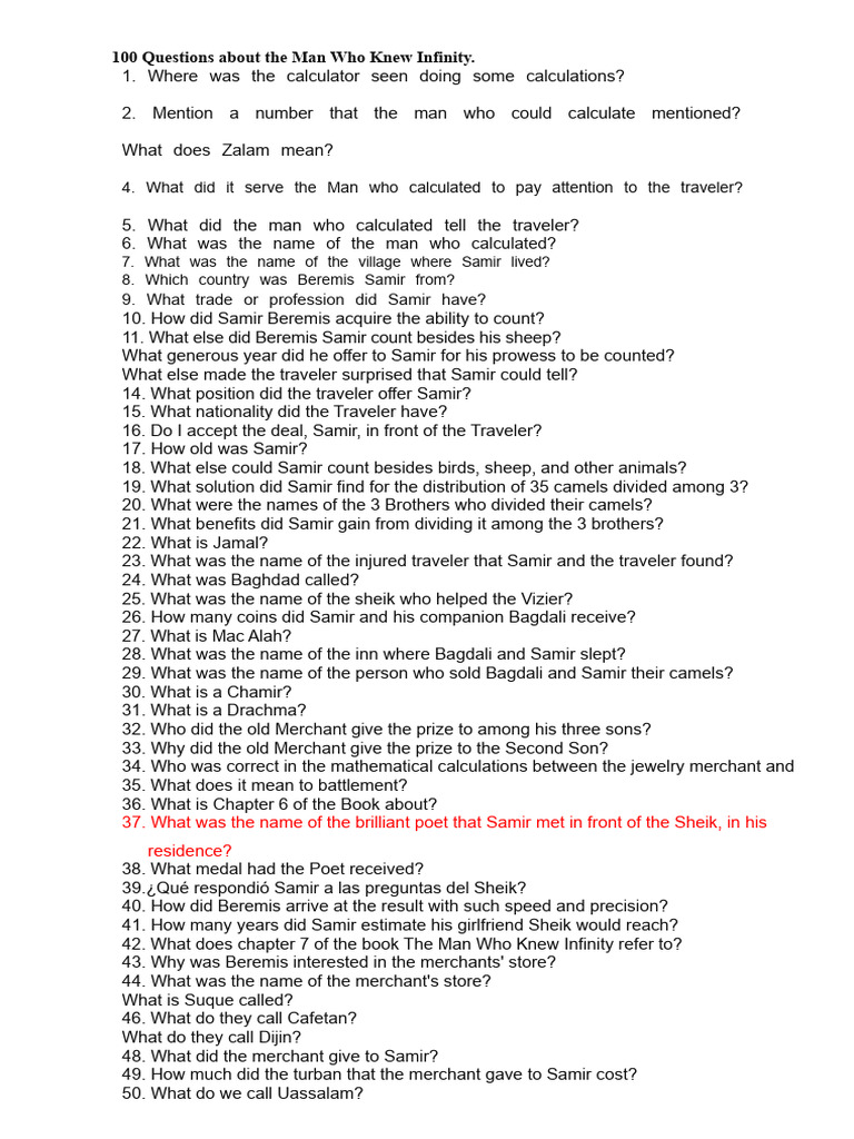 100 Questions About The Man Who Counted - Questions | PDF | Numbers ...