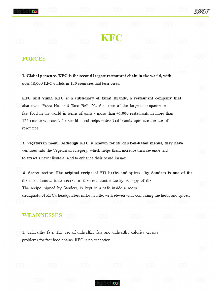 -swot-kfc | PDF | Restaurants | Fast Food