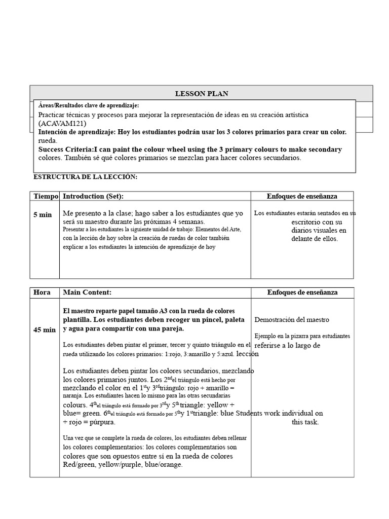 Plan de Lección Sobre La Rueda de Colores | PDF | Color | Rojo