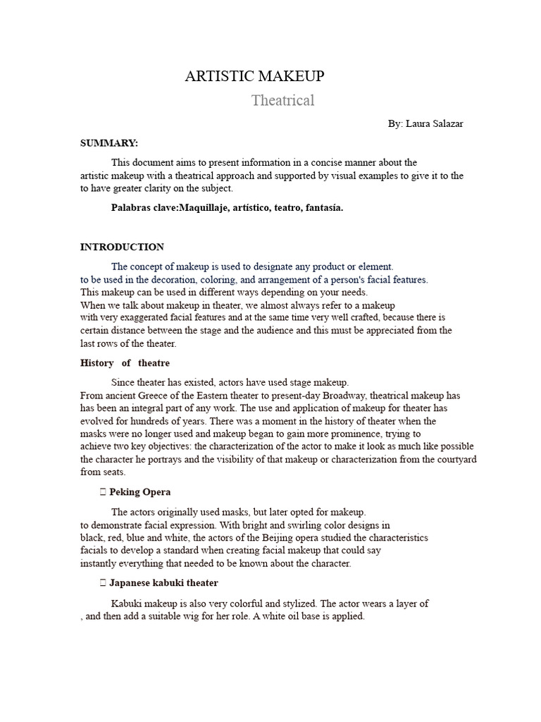 Theatrical Artistic Makeup Techniques | PDF | Cosmetics | Theatre