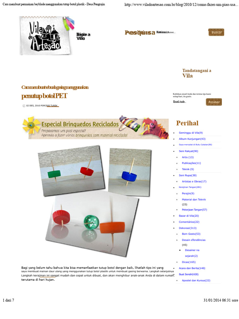 Cara membuat gasing menggunakan tutup botol PET - Desa Pengrajin | PDF