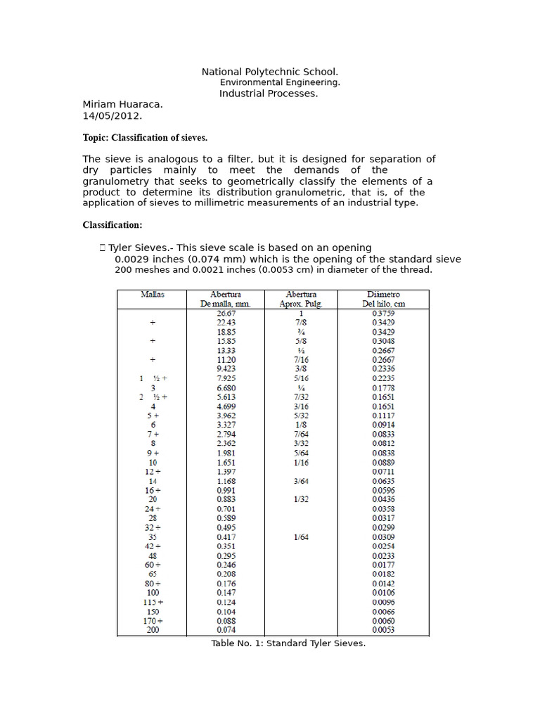 Sieve Classification in Industrial Processes | PDF