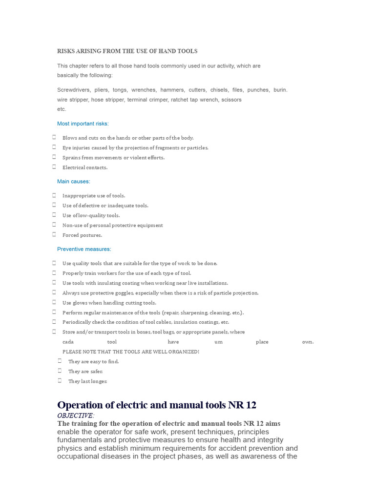 Unsafe Hand Tool Use Scenarios | PDF | Personal Protective Equipment ...
