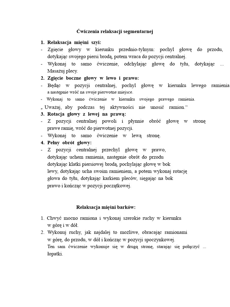 Ćwiczenia Relaksacyjne Segmentowe | PDF