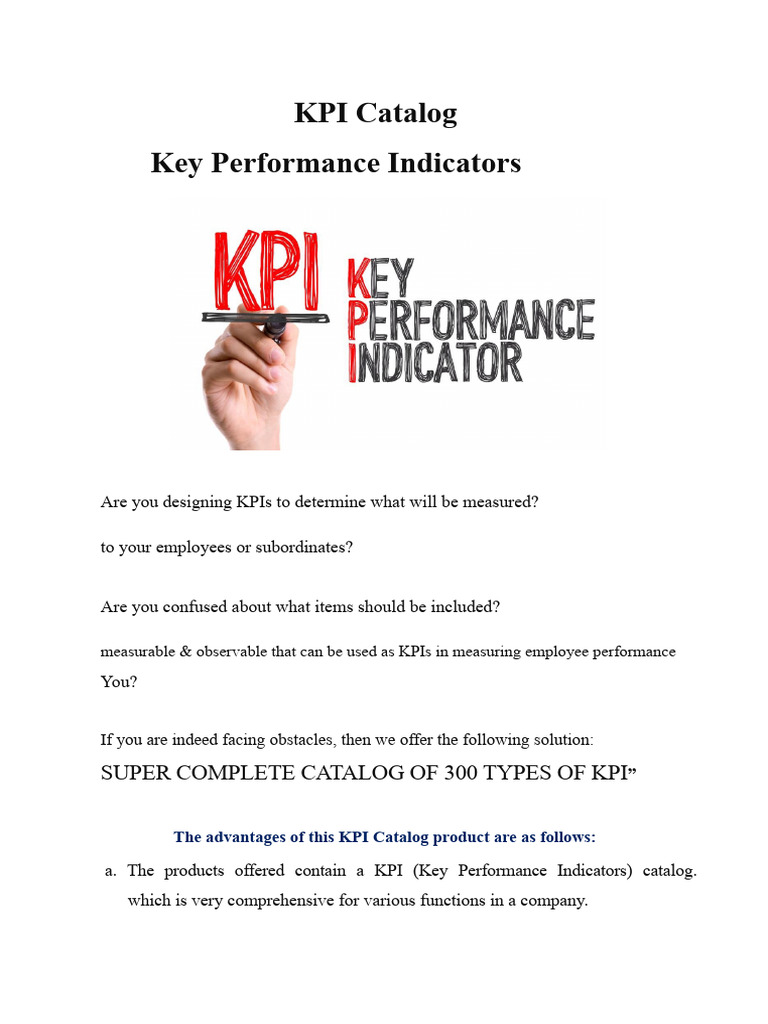 Comprehensive KPI Catalog Guide | PDF | Performance Indicator | Online ...