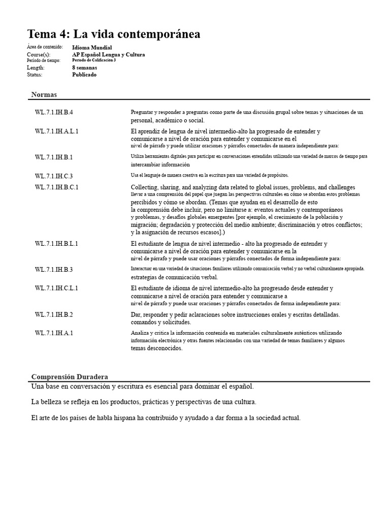 Unidad - Tema 4 - La Vida Contemporánea - 20191107164744 | PDF ...
