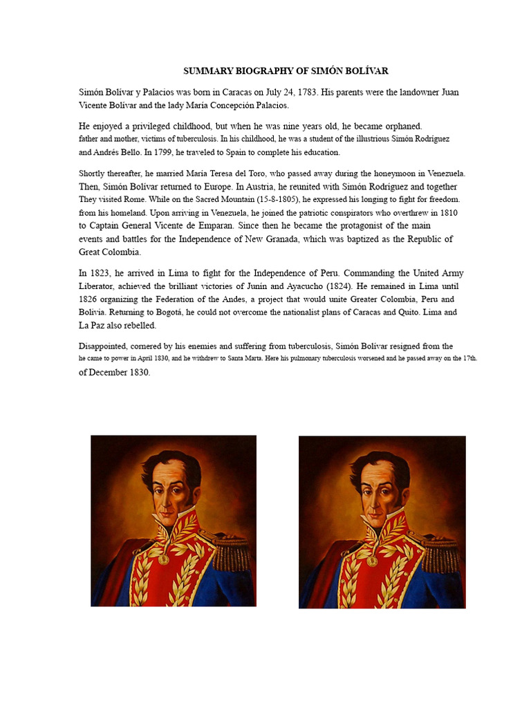 Brief Biography of Simón Bolívar | PDF | Venezuela | South America