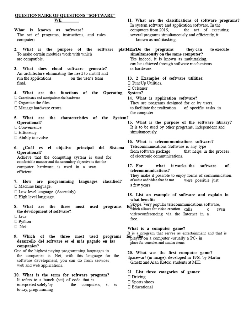 Questionnaire of Questions Software | PDF | Computer Hardware ...