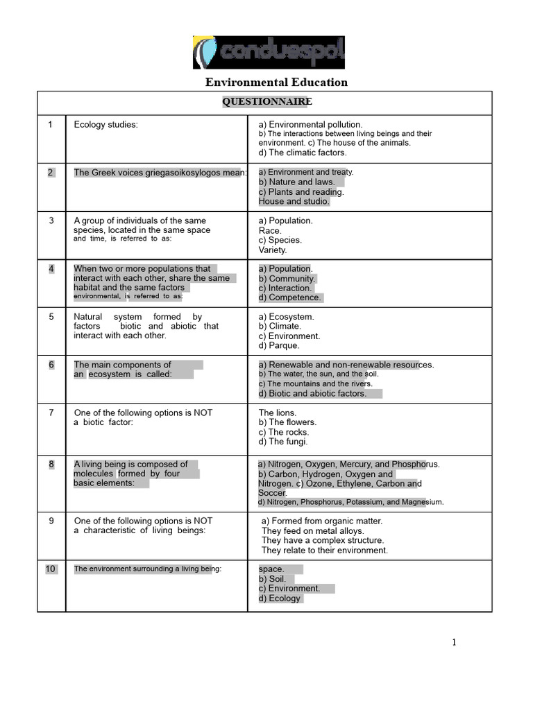 Environmental Education Questionnaire | PDF | Ecosystem | Climate Change
