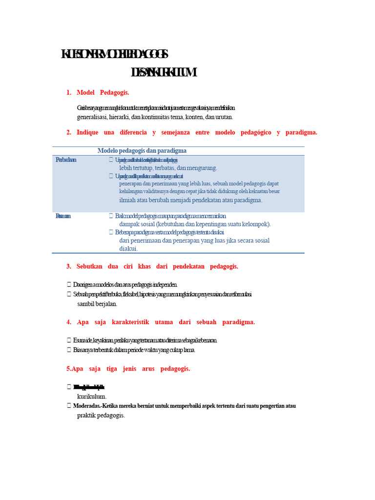 Kuesioner Model Pedagogis Dan Desain Kurikulum Untuk Ujian | PDF
