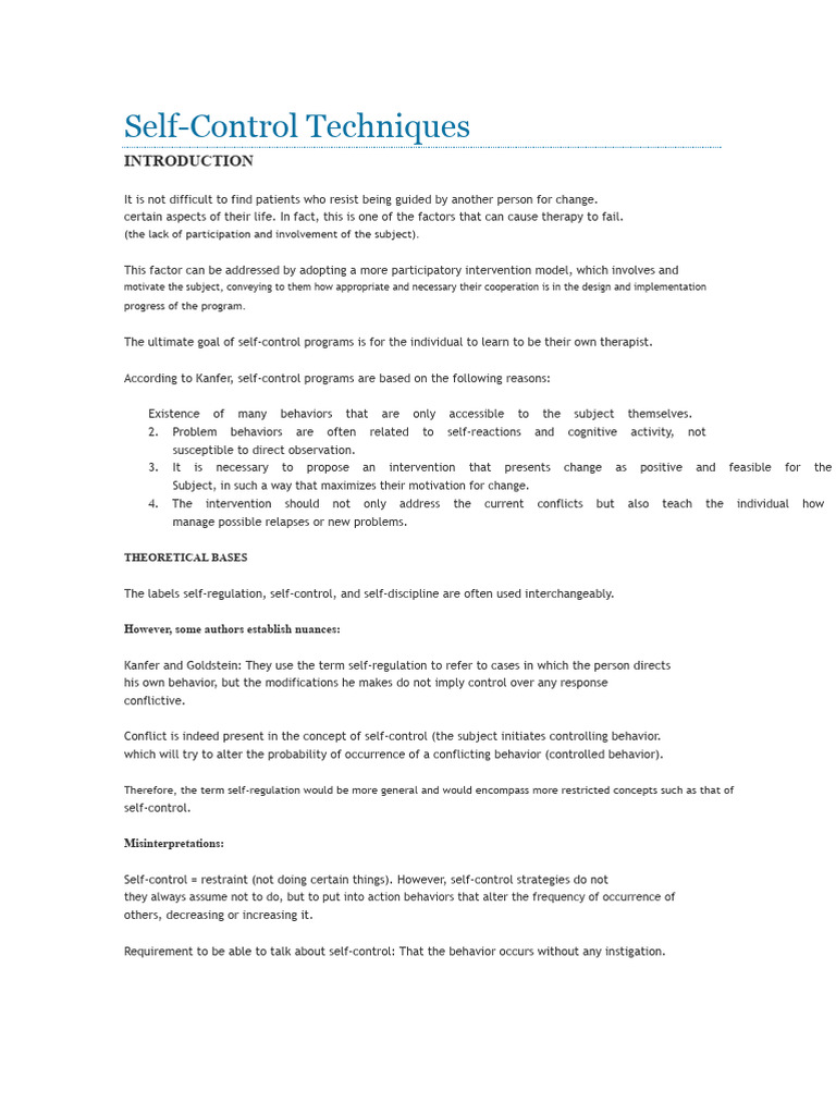 Self-Control Techniques | PDF | Reinforcement | Self Control