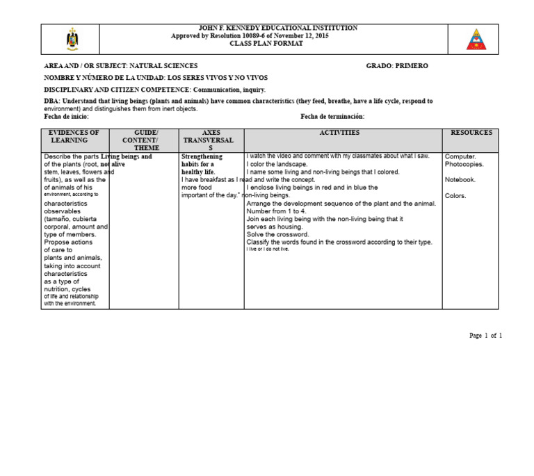 Class Plan Science First | PDF