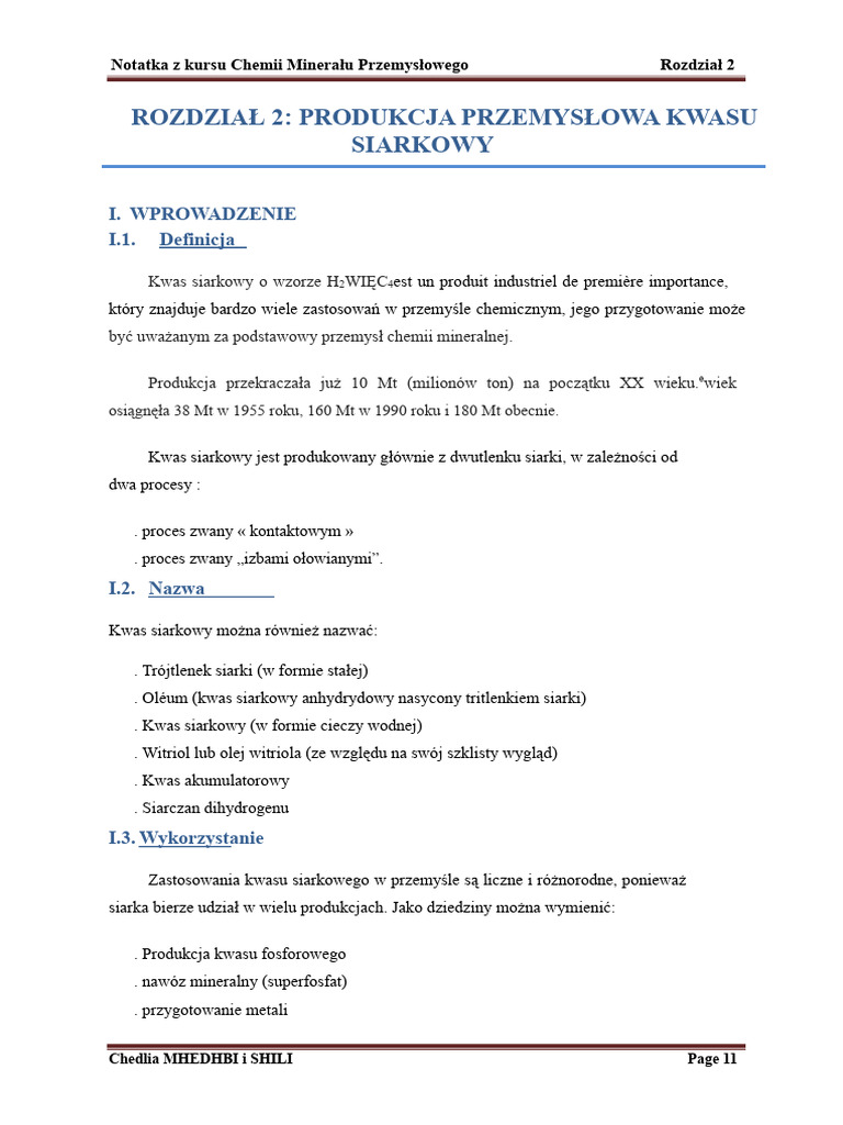 Rozdział II - Przemysłowa Produkcja Kwasu Siarkowego | PDF