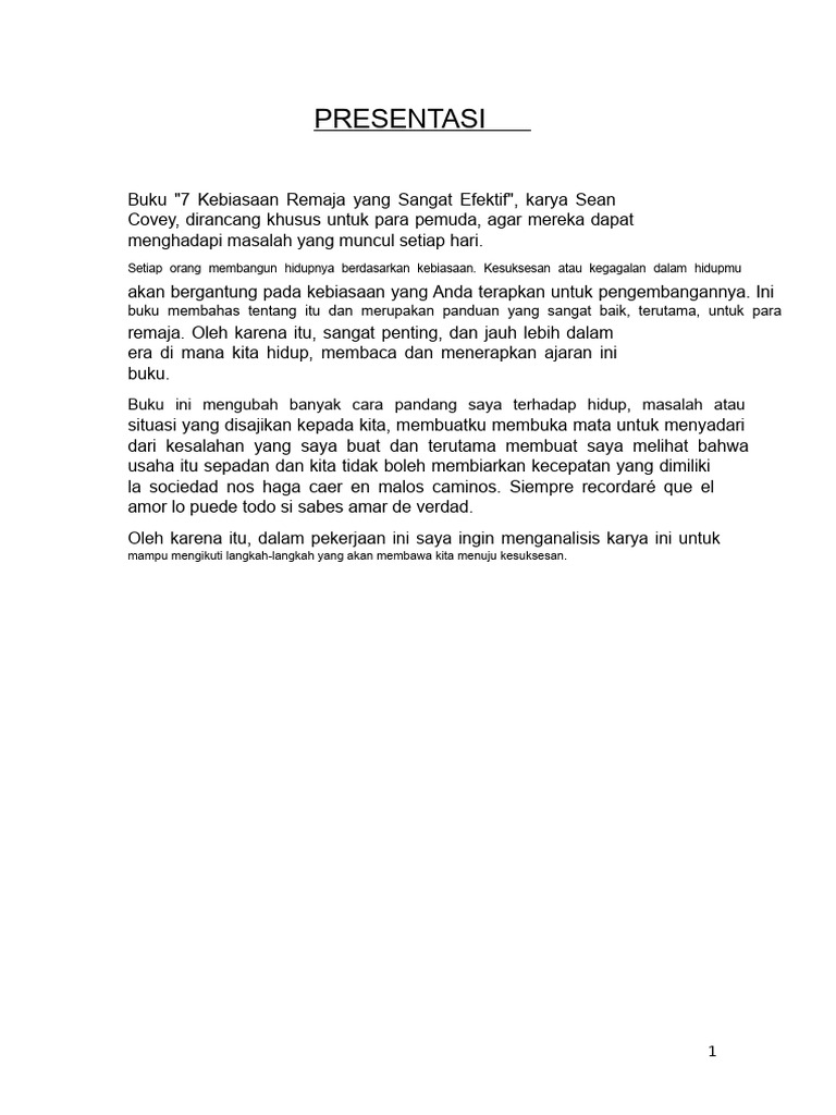 Analisis Karya 7 Kebiasaan Remaja Yang Sangat Efektif | PDF