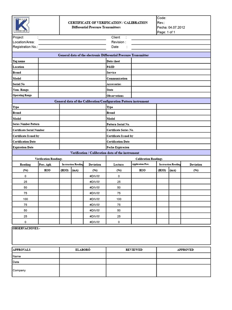 Differential Pressure Transmitter Calibration Certificate | PDF ...