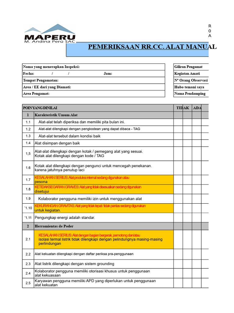 Format Inspeksi Alat Manual | PDF