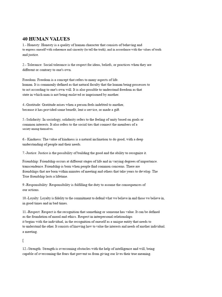 40 Human Values | PDF | Love | Courage