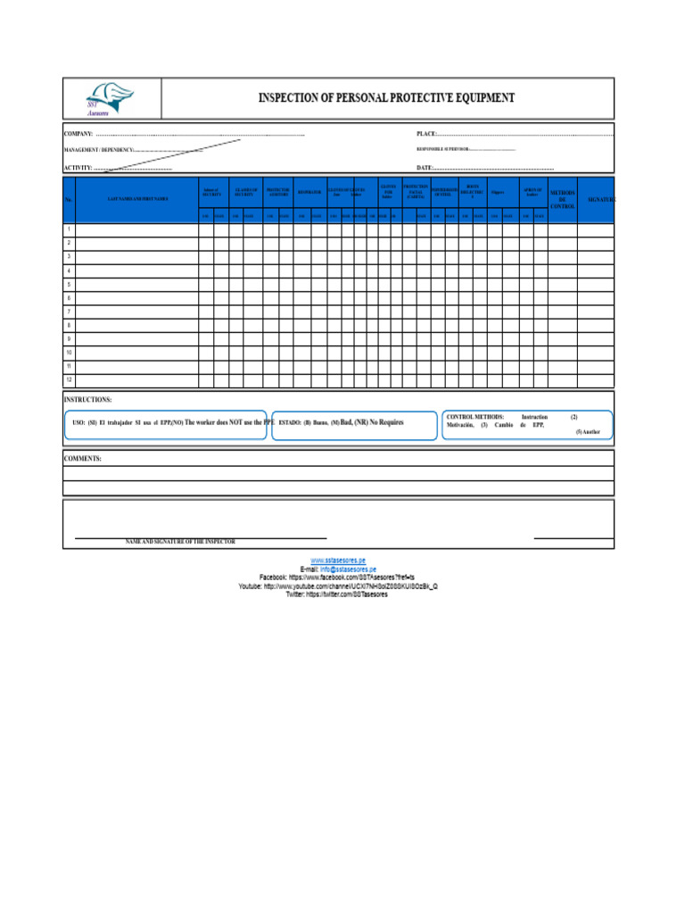 PPE Inspection Checklist Template | PDF | Personal Protective Equipment ...