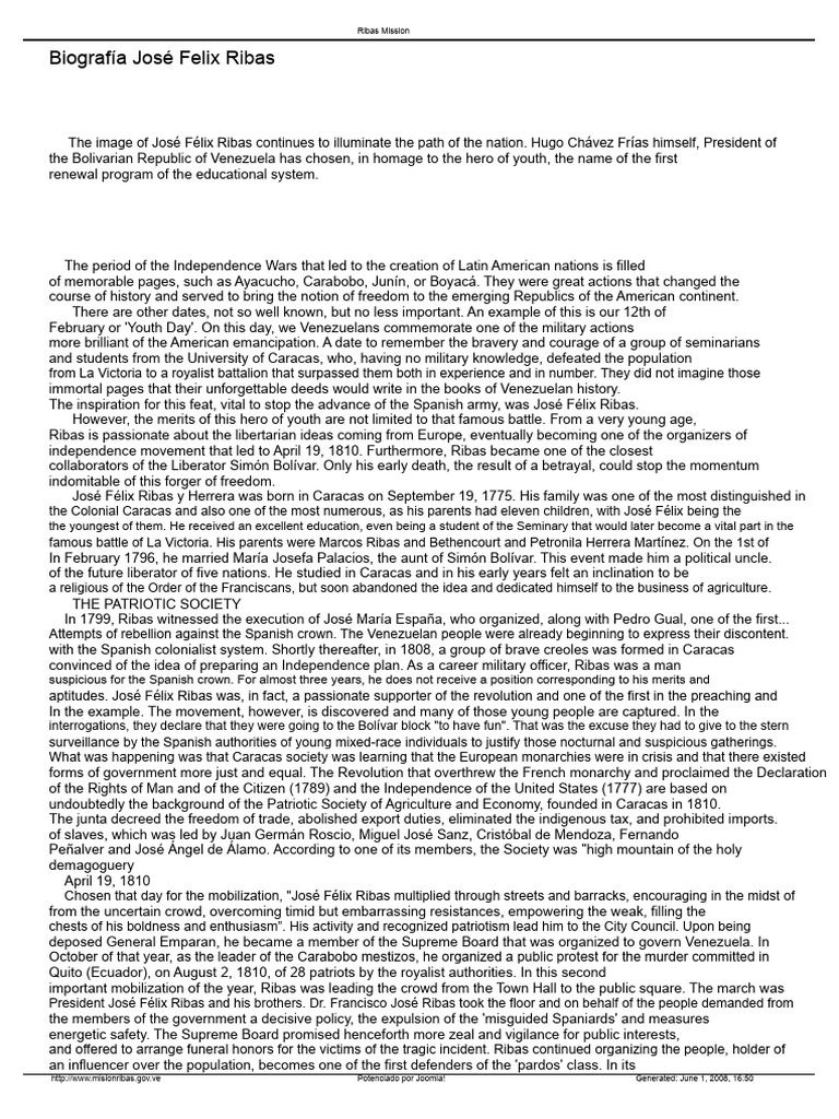 José Félix Ribas: Venezuelan Independence Hero | PDF