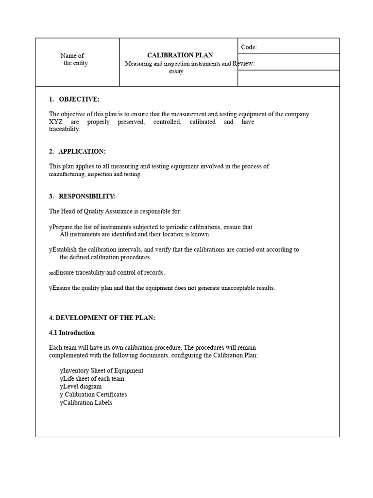 Calibration Plan | PDF | Calibration