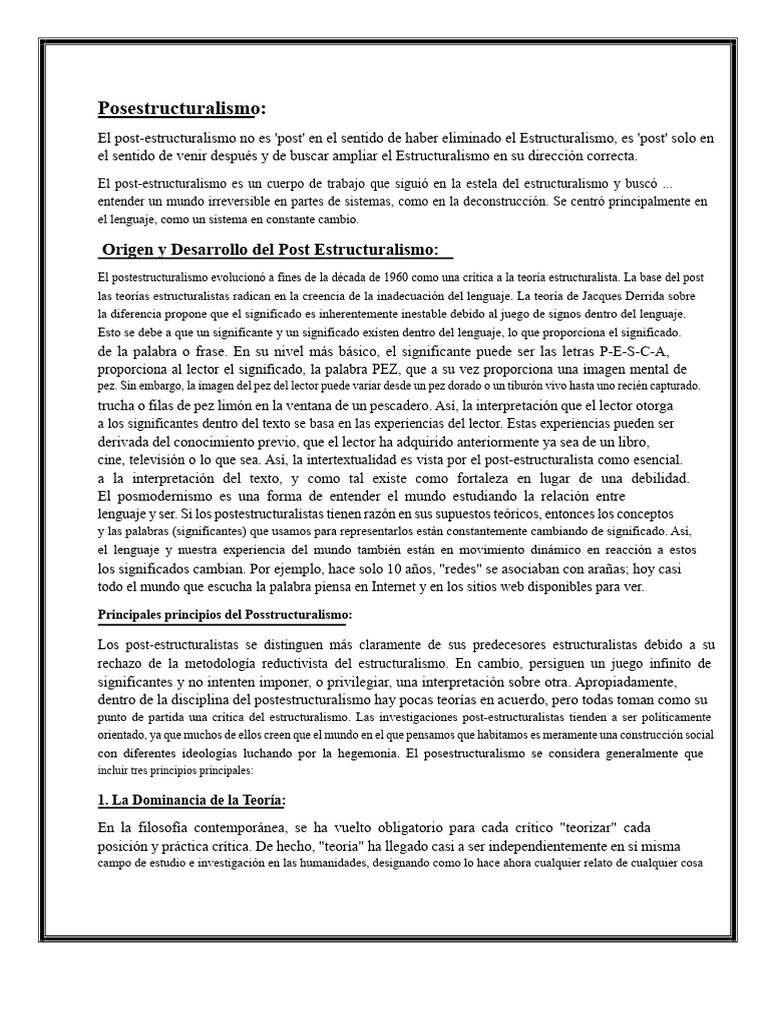 Teoría Del Post-Estructuralismo | PDF | Discurso | Deconstruccion