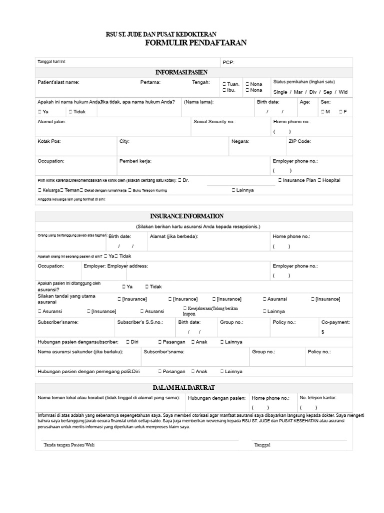 Formulir Pendaftaran Kantor Medis | PDF