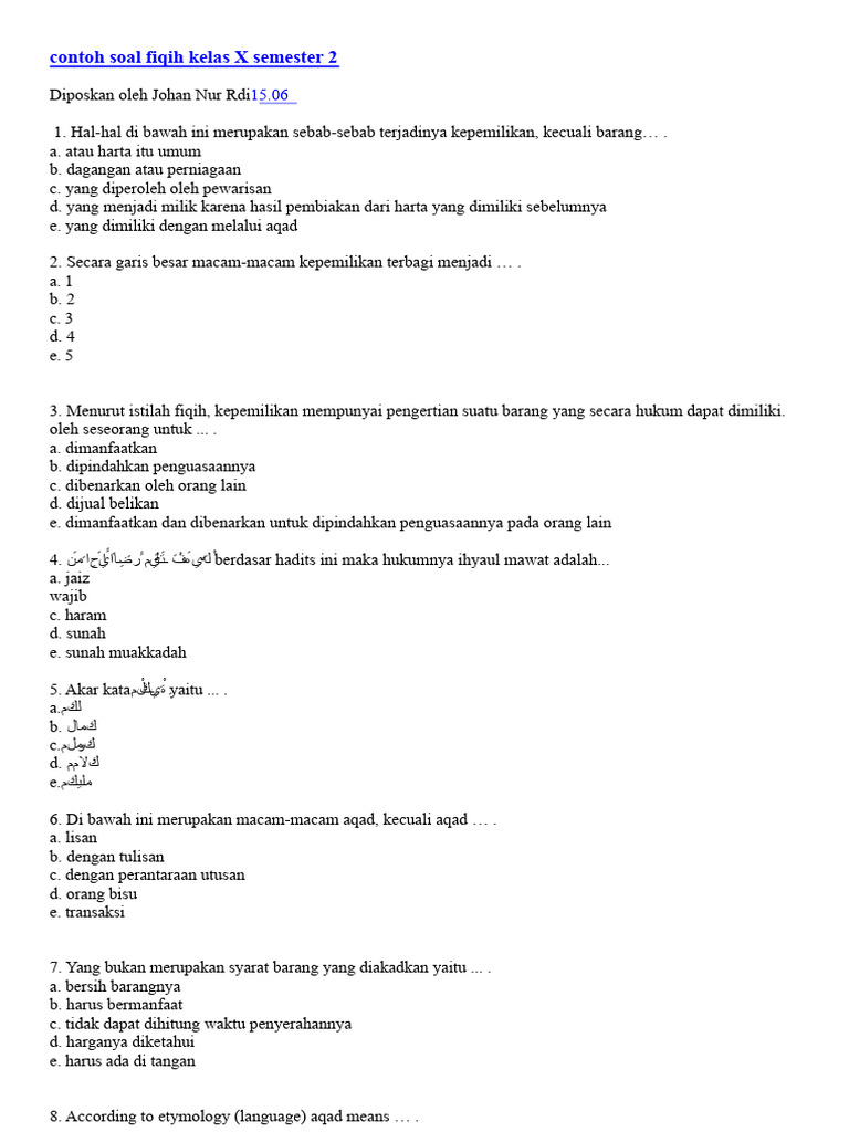 Contoh Soal Fiqih Kelas X Semester 2 | PDF
