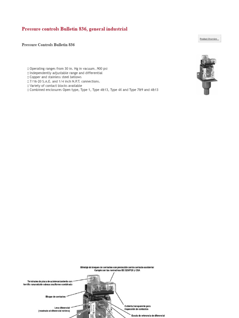 Allen Bradley Pressure Controls Bulletin 836 | PDF | Pressure | Pipe ...