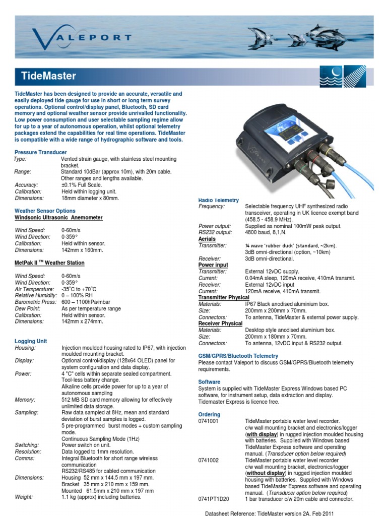Valeport TideMaster V2a | PDF | Telemetry | Radio