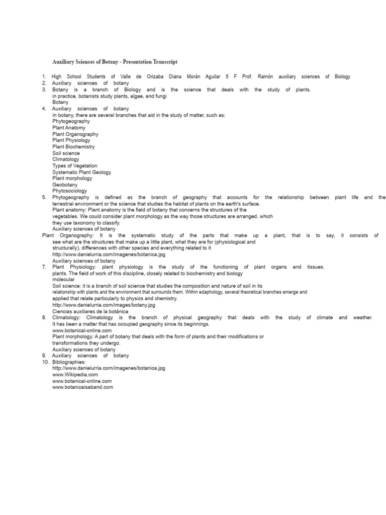 Auxiliary Sciences of Botany | PDF | Botany | Plants