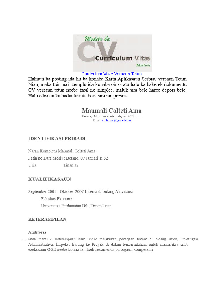 CV Akuntansi dan Audit Timor-Leste | PDF