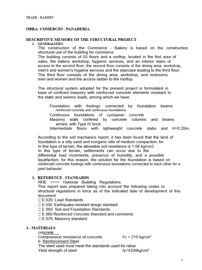 Descriptive Memo Bakery | PDF | Foundation (Engineering) | Concrete