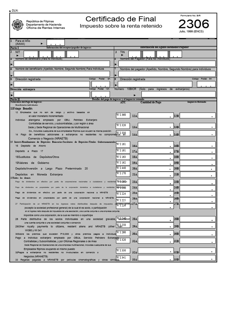 Bir Form 2306 PDF | PDF | Impuestos | Derecho empresarial