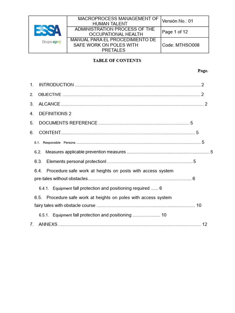 Manual Safe Work Procedure On Poles With MTHSO008-V1 Harnesses PDF ...