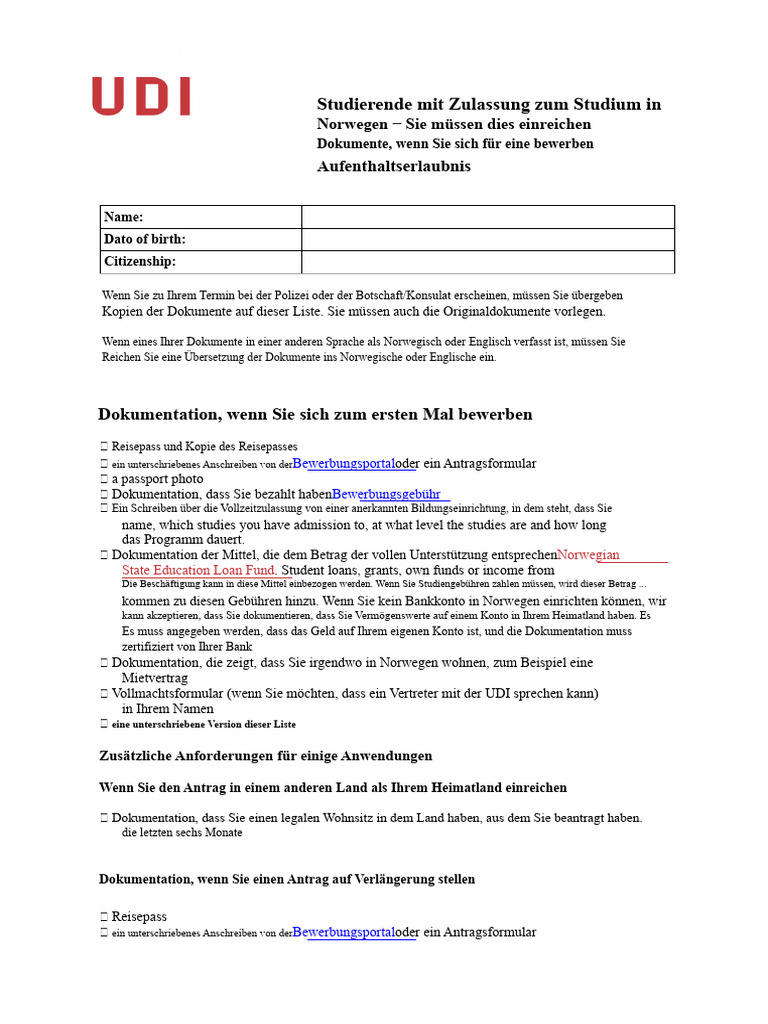 Checkliste Student | PDF