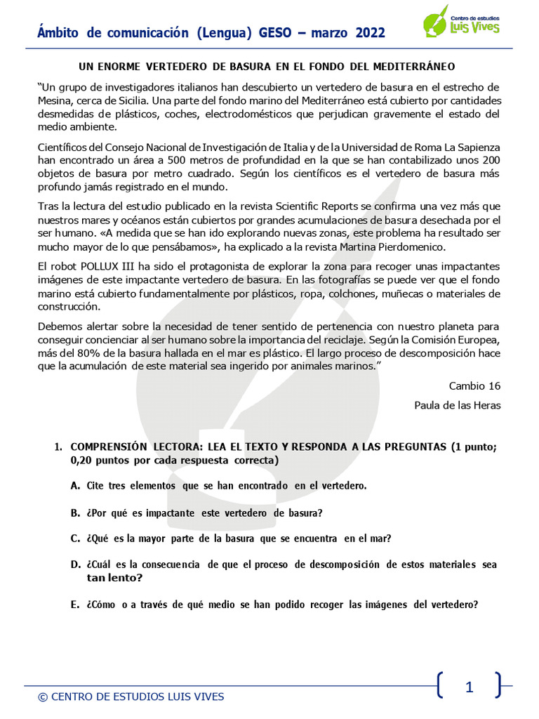 El Vertedero | PDF | Oración (Lingüística) | Residuos