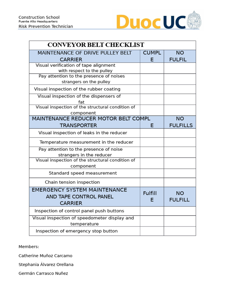 Conveyor Belt Checklist | PDF | Belt (Mechanical) | Mechanical Engineering