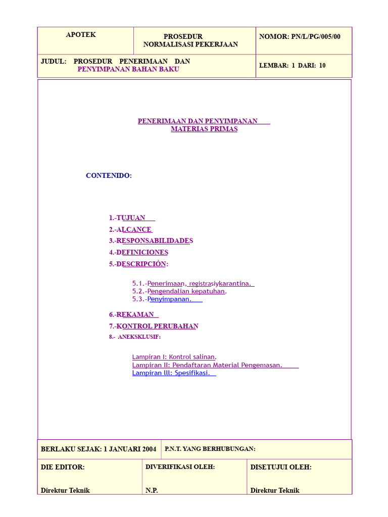 Prosedur Penerimaan Dan Penyimpanan Bahan Baku | PDF