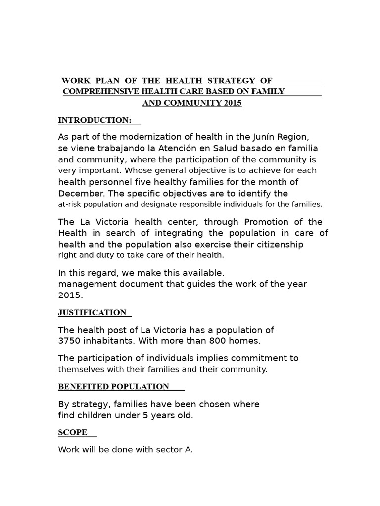 Annual Work Plan For Health Promotion | PDF