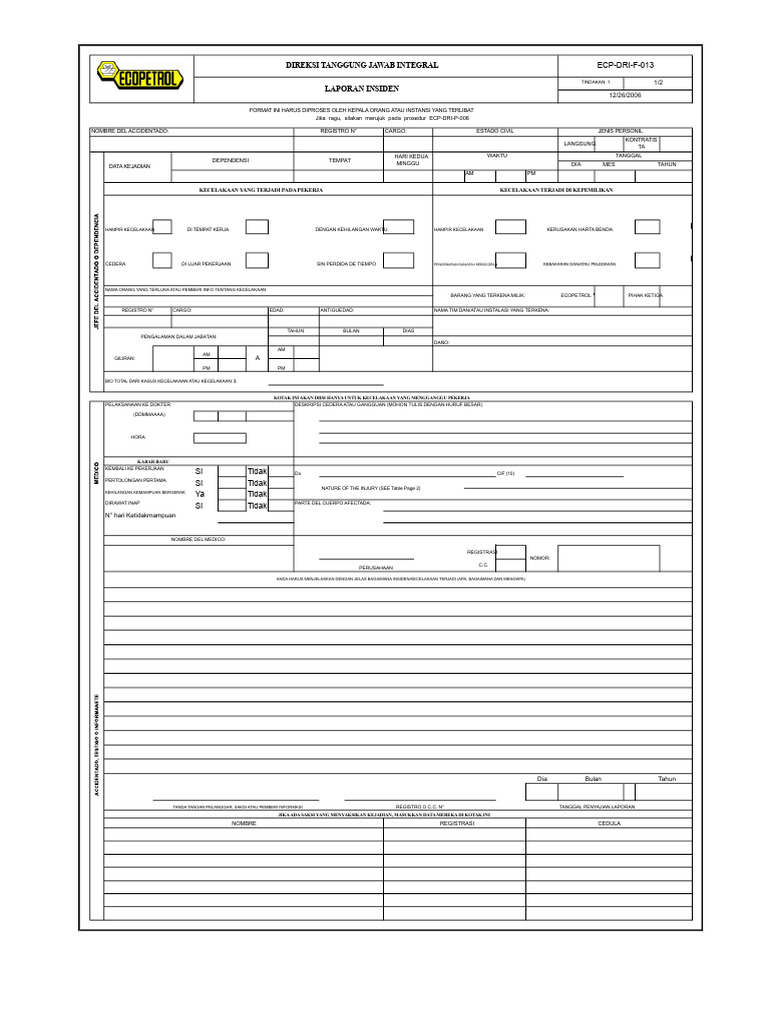Laporan Insiden Kecelakaan Kerja | PDF