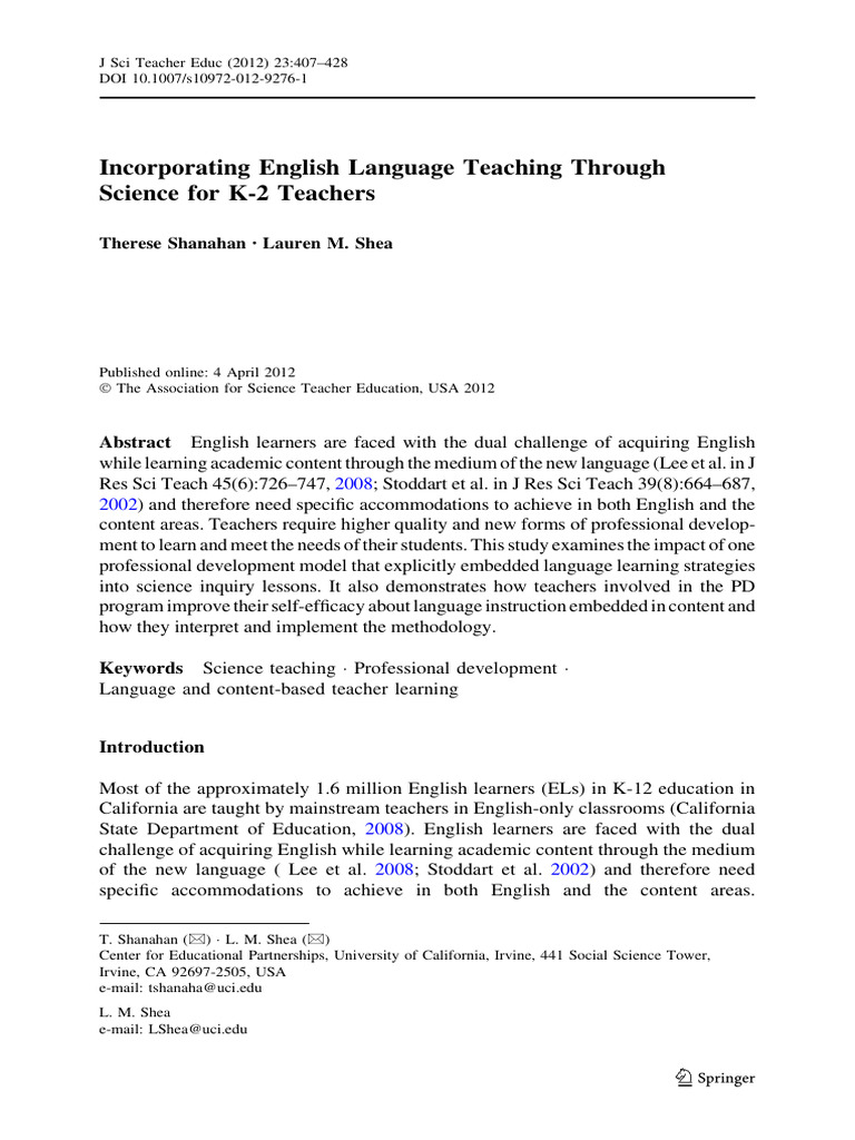 Integrating Language and Science for K-2 | PDF | Effect Size | Teachers