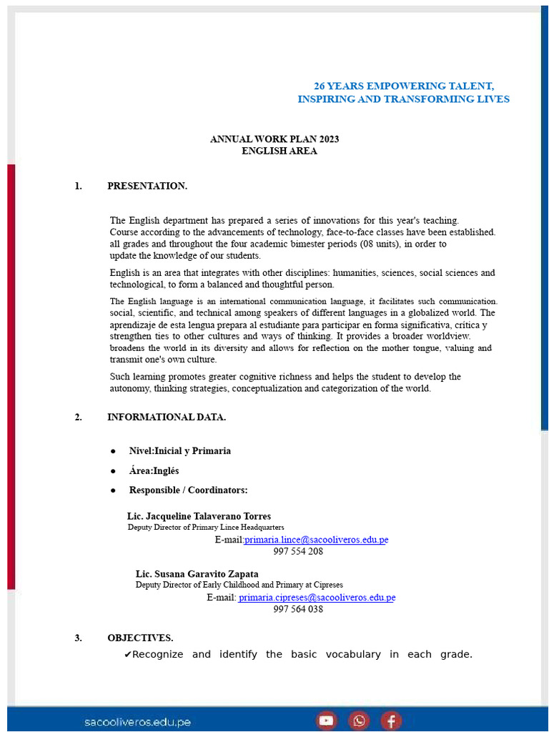 Annual Work Plan For The English Department 2023 | PDF | Teachers ...