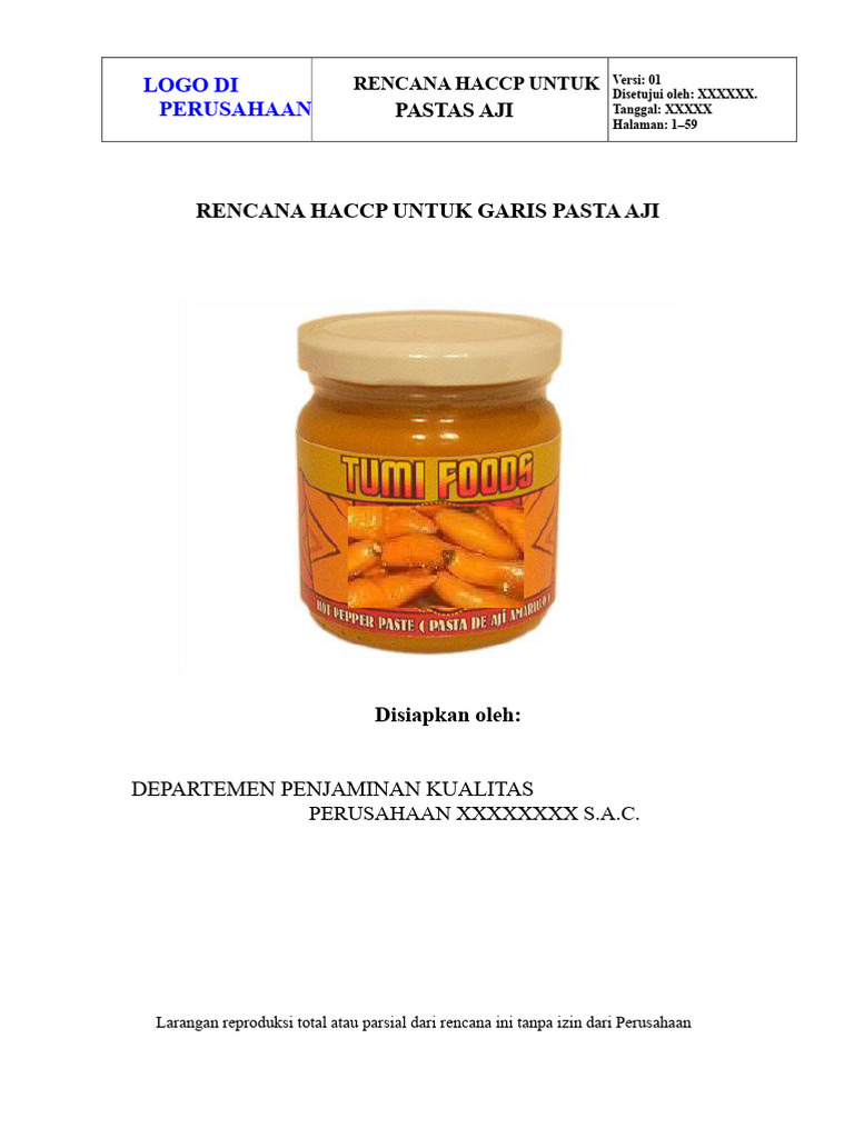 Rencana Haccp Untuk Pasta Cabai | PDF