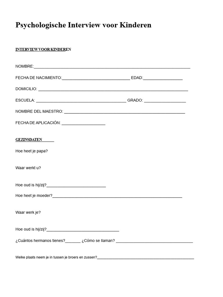 Psychologische Interview Voor Kinderen | PDF