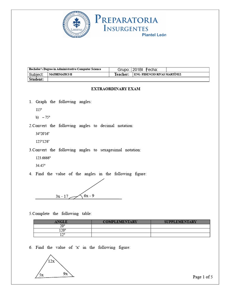 EXTRAORDINARY MATH EXAM 2 | PDF | Trigonometric Functions | Geometric ...
