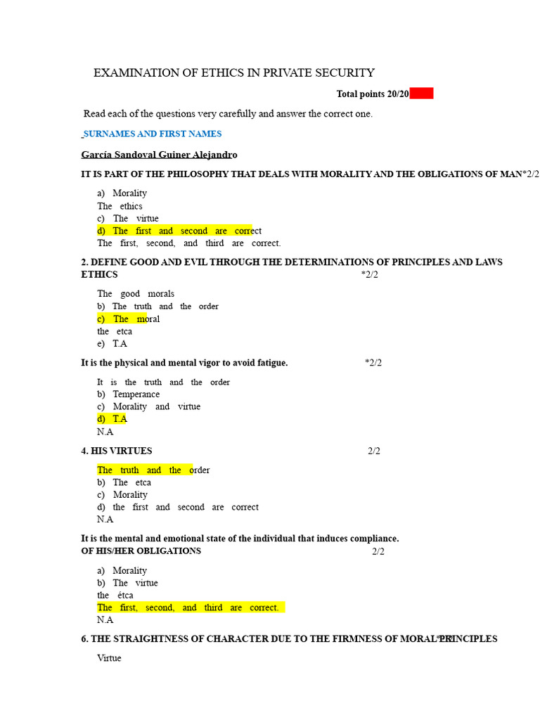 Ethics Exam in Private Security | PDF